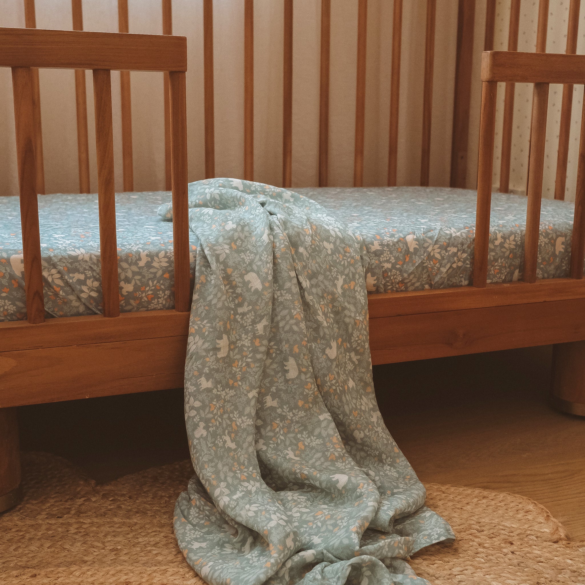 Forest Friends Sage Organic Fitted Cot Sheet– Fox & Fallow