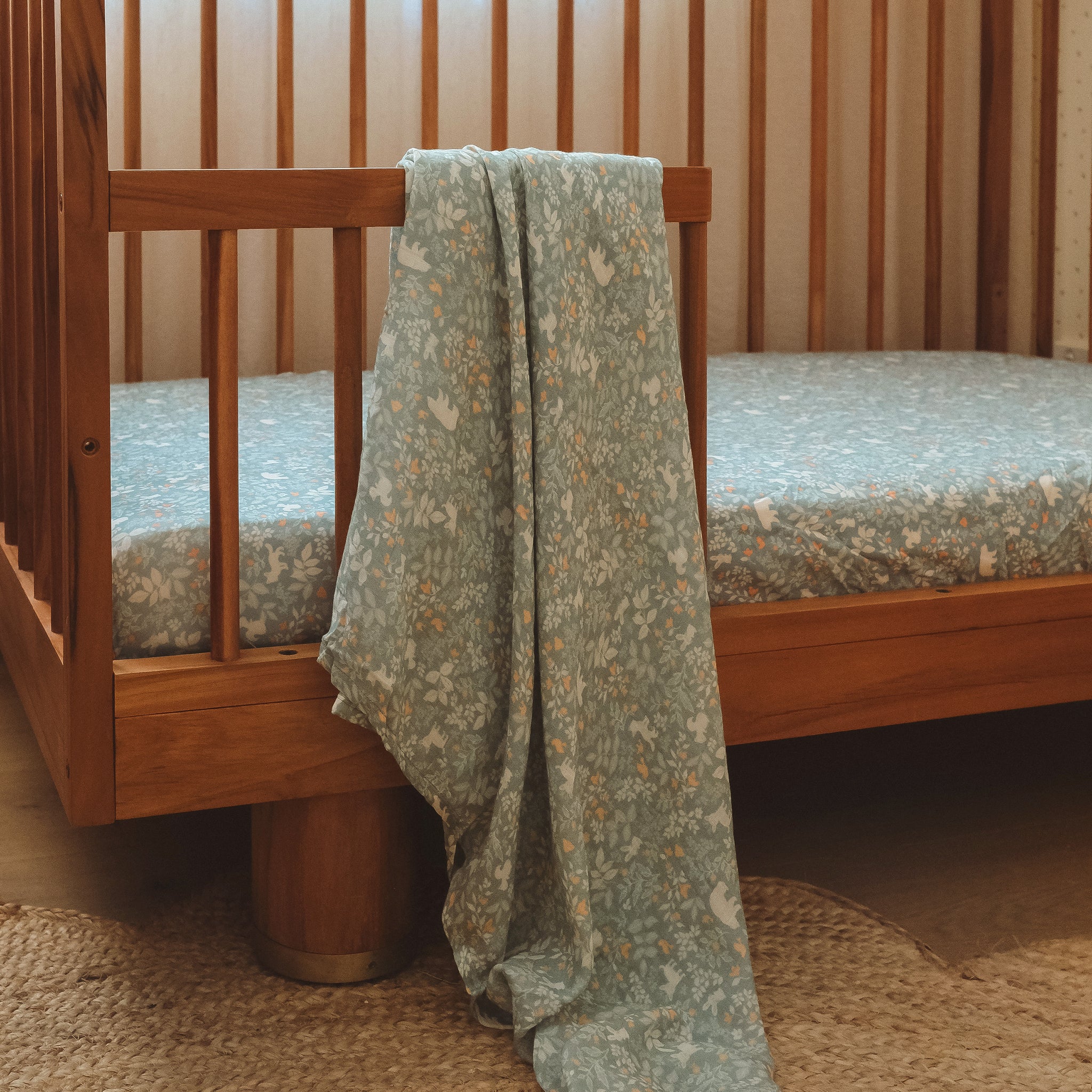 Forest Friends Sage Organic Fitted Cot Sheet– Fox & Fallow