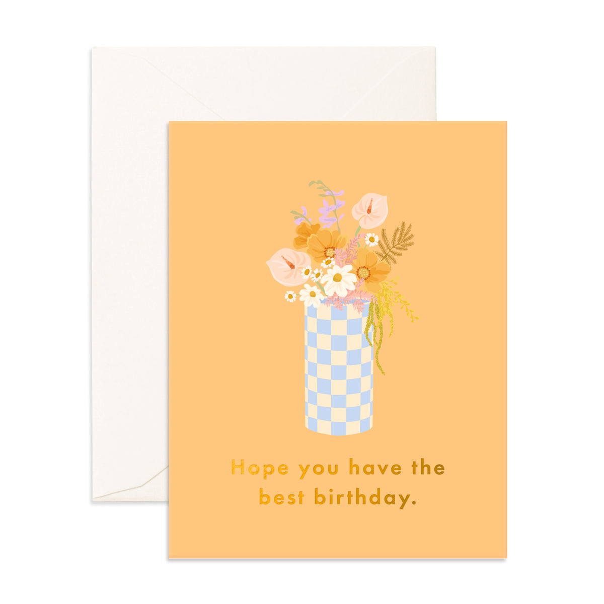 Best Birthday Blue Check Vase Greeting Card– Fox & Fallow